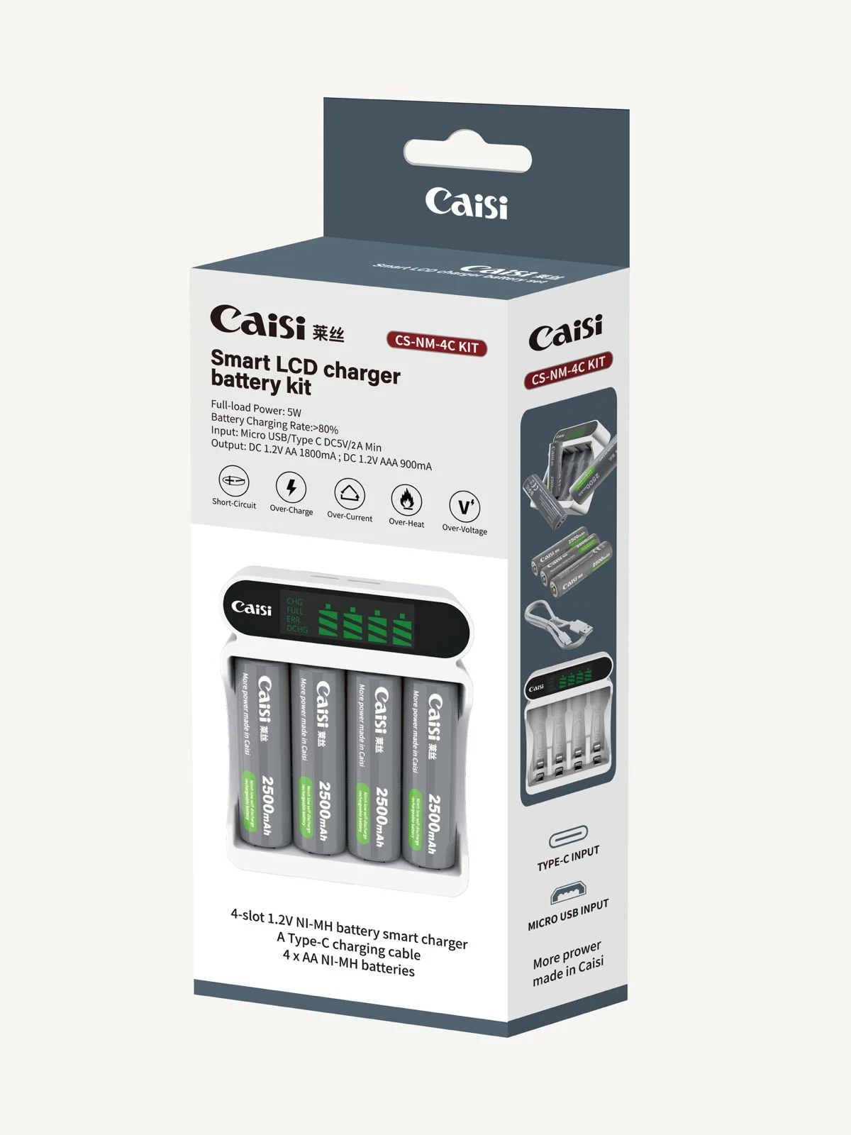 Caisi Smart LCD Battery + Charger Kit – 4 AA Batteries & Fast Charger ...